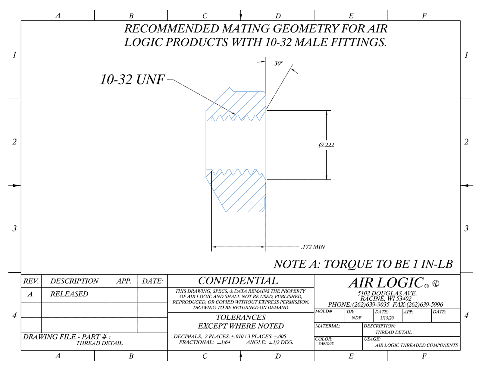 #10-32 Thread Interface and Seal Guide - Air Logic